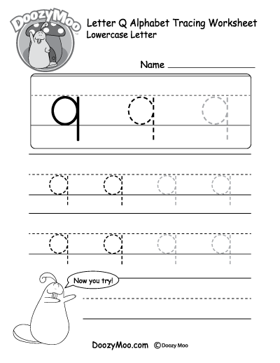 Lowercase Letter "q" Tracing Worksheet - Doozy Moo